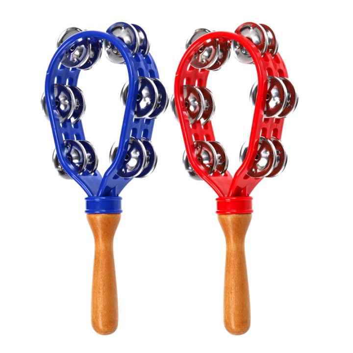 2 Pack Double Row Metal Jingles Hand Held Tambourine, Hand Percussion ...