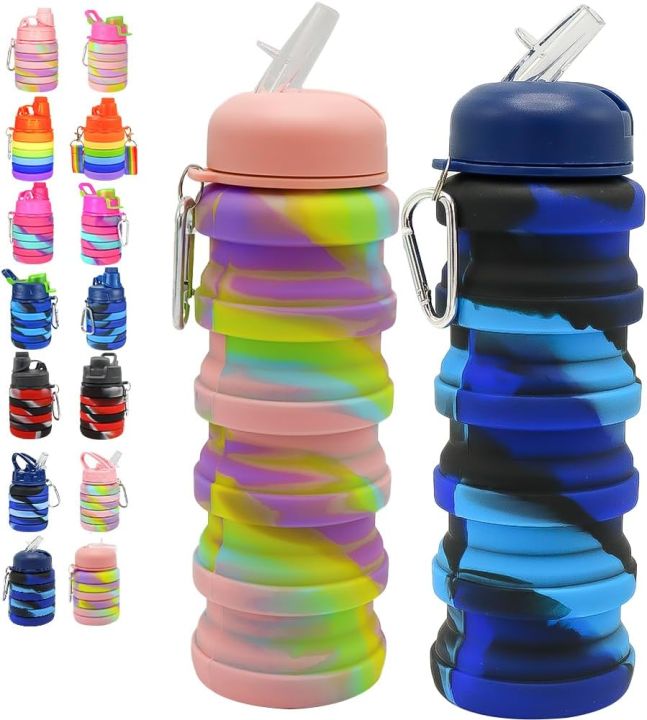 Silicone Collapsible Water Bottles, 16oz Portable Foldable Expandable ...