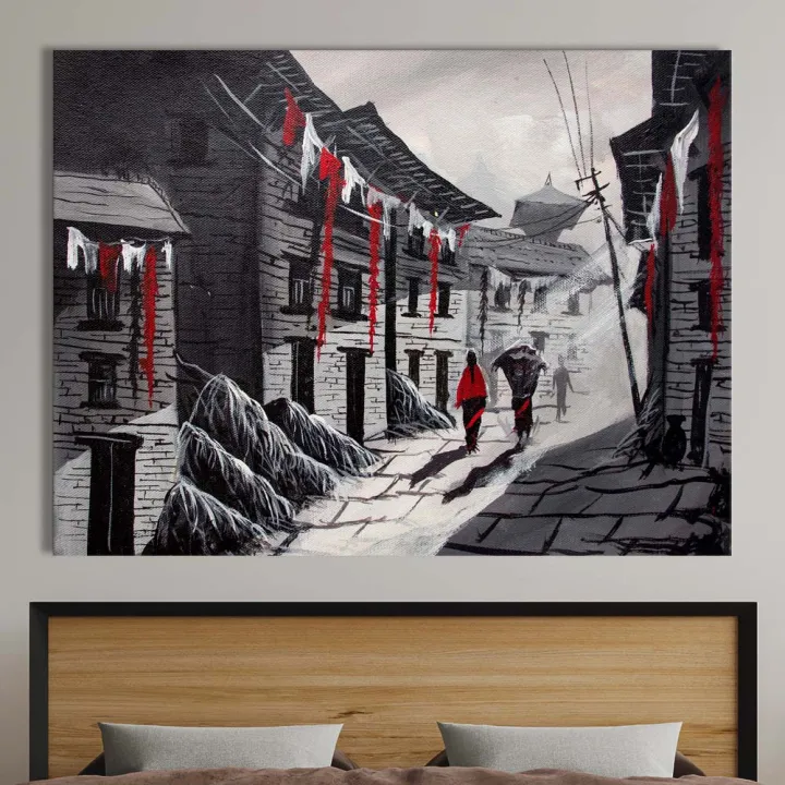 Single Panel Galli Painting Traditional Newari Culture Women Carrying ...