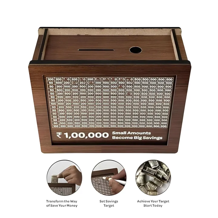 Wooden Money Piggy Bank, Money Saving Box, Gullak ,Coin Box with Carved ...