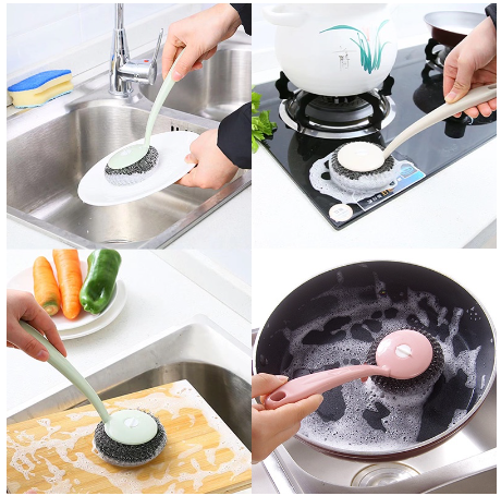 Steel Wool With Long Handle Kitchen Scrubber (1 Piece) | Daraz.com.np