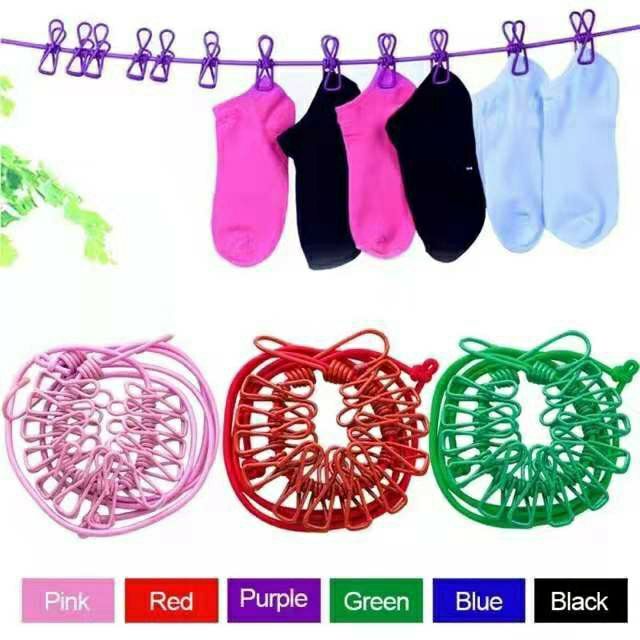 Stretchable Cloth Drying Rope with 12 Clips ( Multicolour) | Daraz.com.np