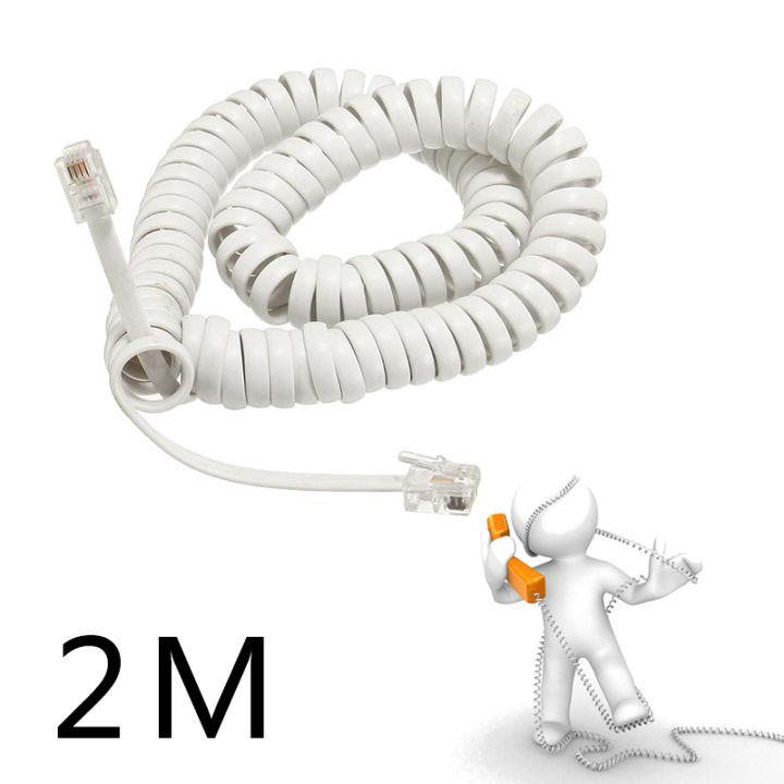 2M Coiled Telephone Handset Cable RJ10 Phone Lead Extension Curly ...