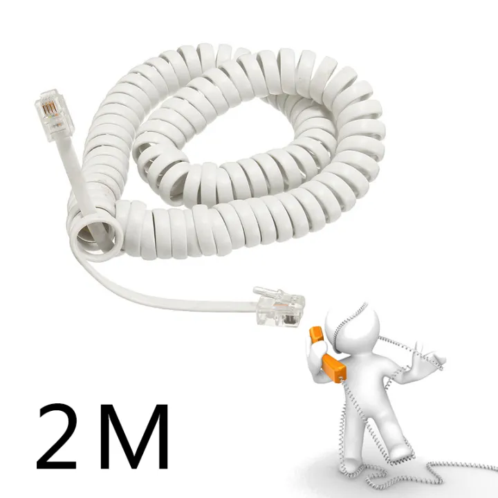 2M Coiled Telephone Handset Cable RJ10 Phone Lead Extension Curly ...