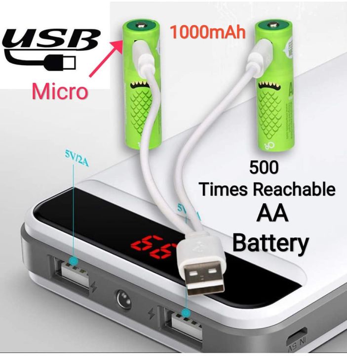 Micro USB AA Rechargeable Batteries, 1 Pair 1.2V 1000 Mah Battery Can ...