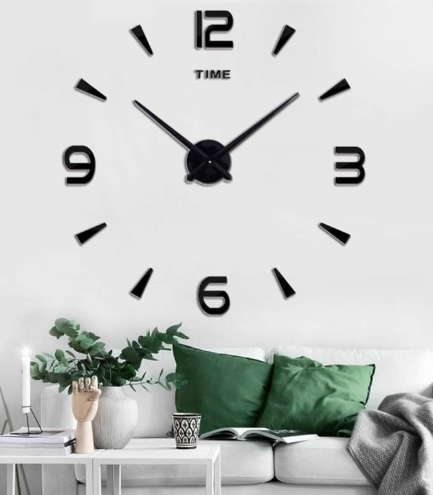 Black Large 3D Frameless Wall Clock Stickers DIY Wall Decoration for ...