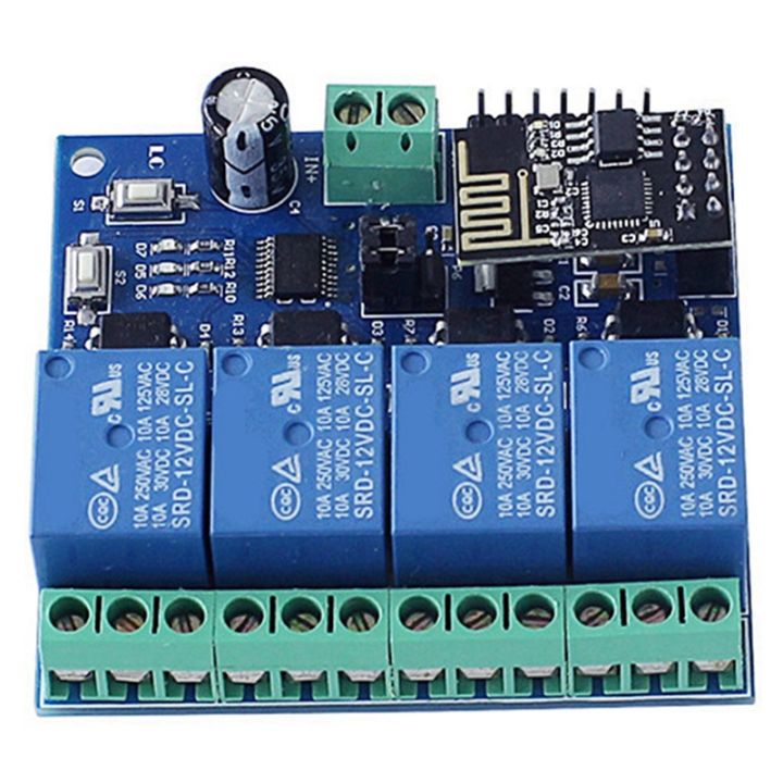 DC 12V ESP8266 ESP-01 4-Channel Relay Module WiFi Module for IoT Smart Home Mobile Phone APP ...