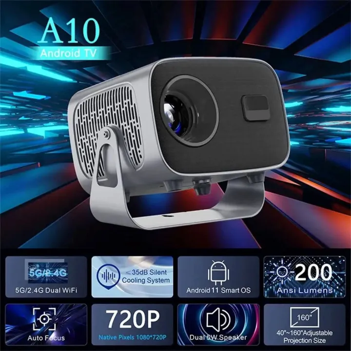 A10 Portable Smart Projector Android 13 | Dual WiFi | 4K Support | 360 ...
