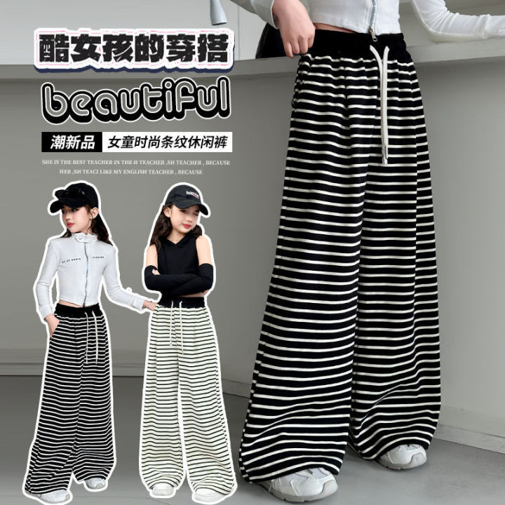 Girls striped wide-leg pants spring new children's bell bottoms, baby ...