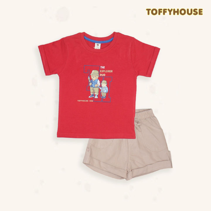 Baby Half Sleeves T-Shirt & Shorts Set Teddy Printed - Red & Brown (STB ...
