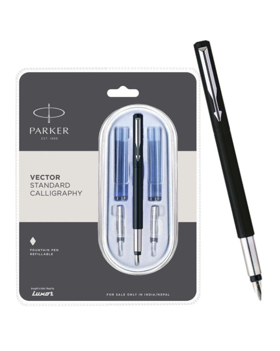 Parker Vector Standard Calligraphy Fountain Pen | Chrome Trim | Black ...