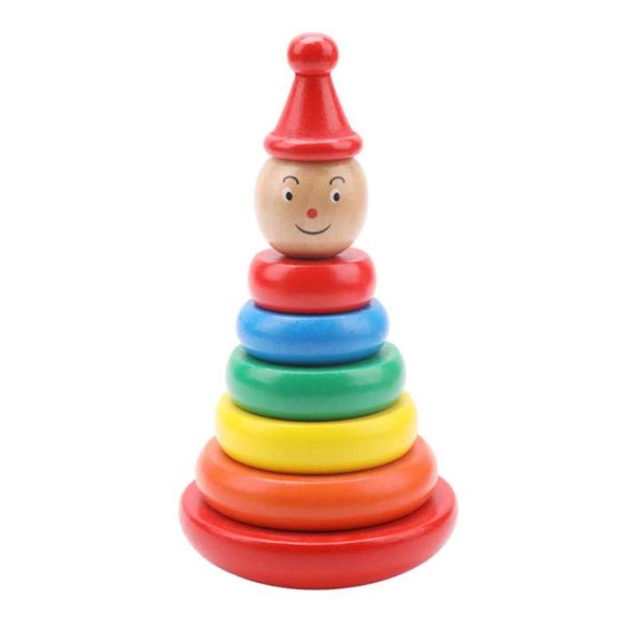 Montessori Rainbow Clown Stacker with 6 Sorting & Stacking Wooden Rings ...