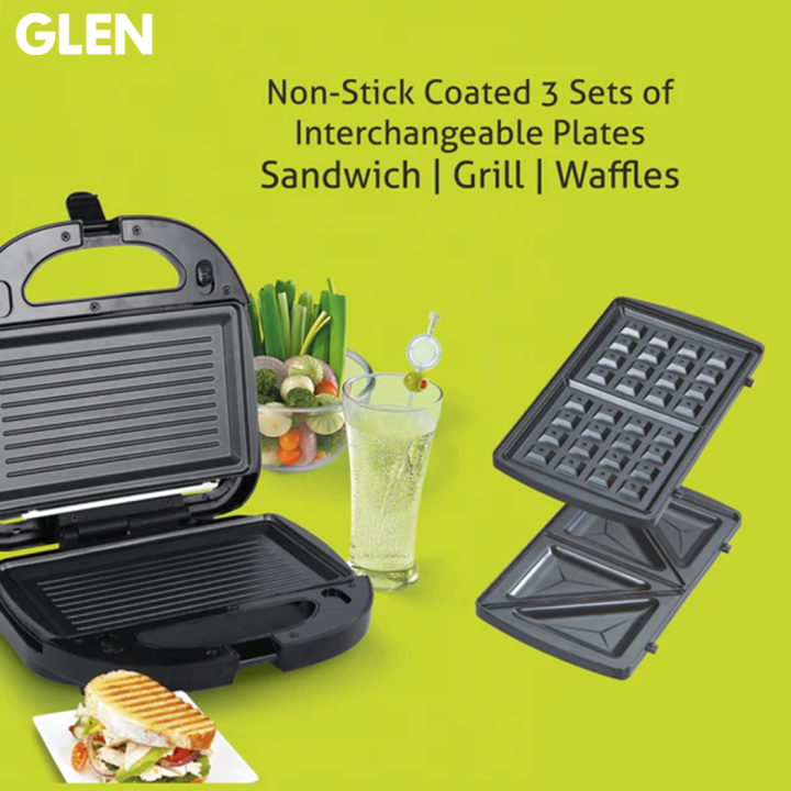 Glen Multi Snack Maker With 3 Sets of Sandwich, Grill & Waffle Non ...