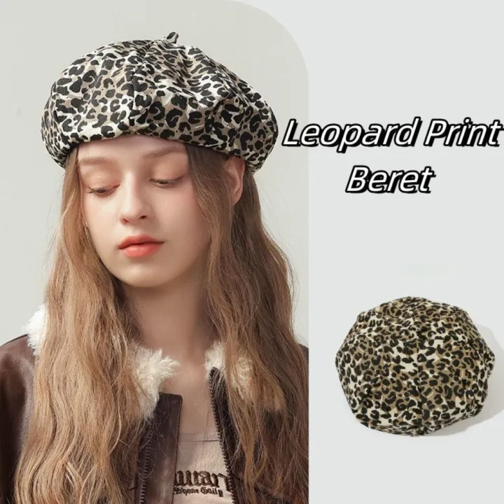 Casual Cloud Leopard Print Beret Classic Y2K Octagonal Cap Versatile ...