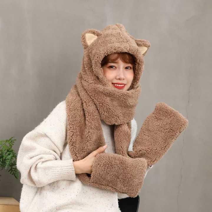 3 In 1 Cute Multi color Hat/Muffler/Mitten For Women | Daraz.com.np