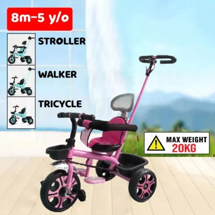 3-in-1 Baby Tricycle, Stroller & Walker – Convertible Push-Along Ride ...