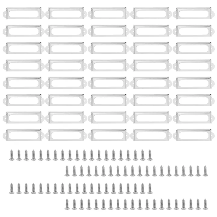 40 set Office Library File Drawer Cabinet Card Tag Label Holder Metal ...