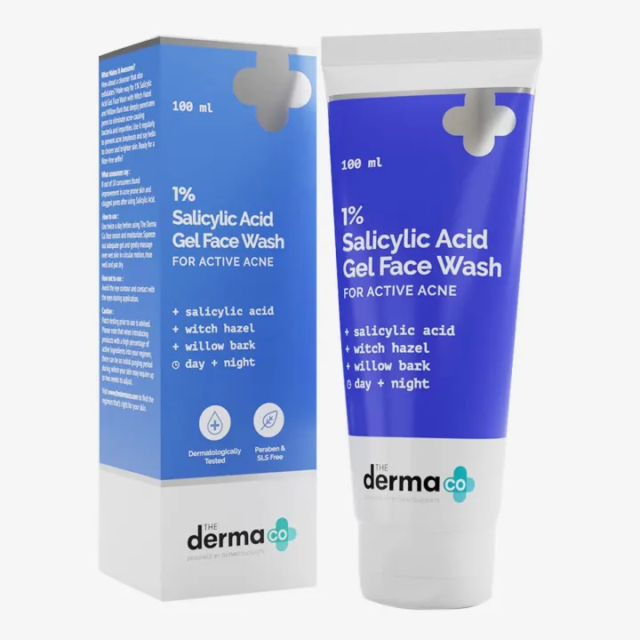The Derma Co 1% Salicylic Acid Gel Face Wash for Active Acne - 100 ml ...