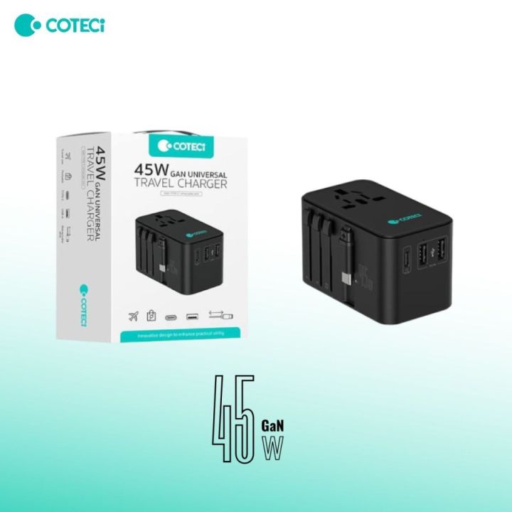 COTECI Travel Adapter 45W Fast Charger with 1 Type-c and 2 USB ...