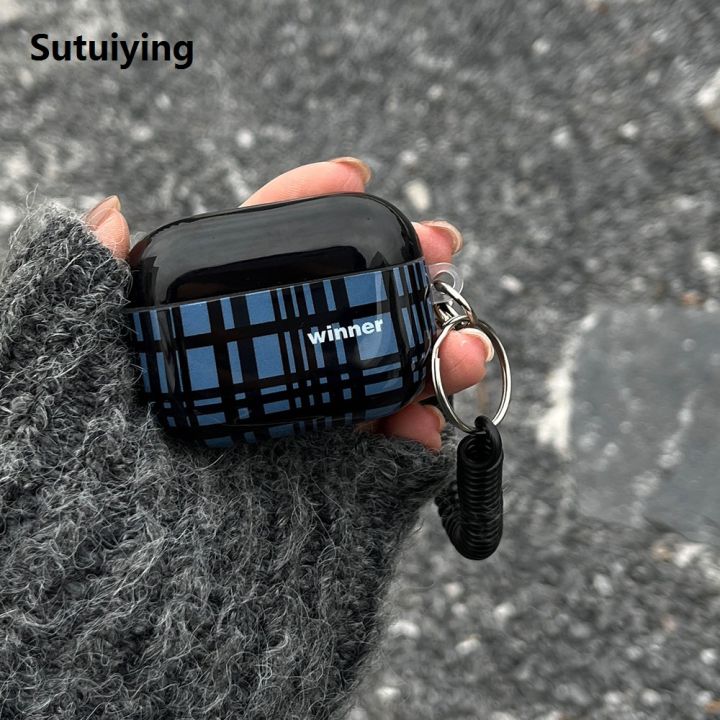 Sutuiying Korean Retro Blue Lattice Headset Case Black Phone Line For ...