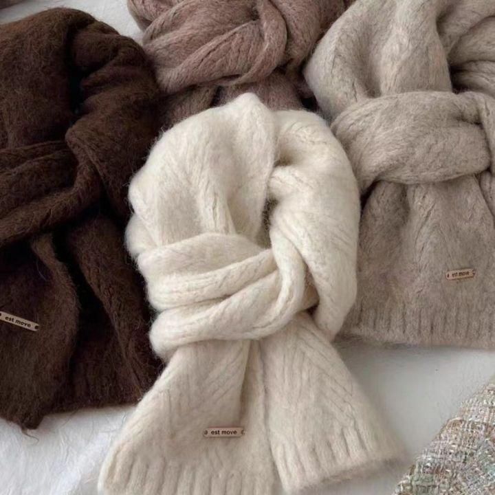 Korean Style Thick Knit Scarf Warm Soft Muffler Winter Scarf Warm ...
