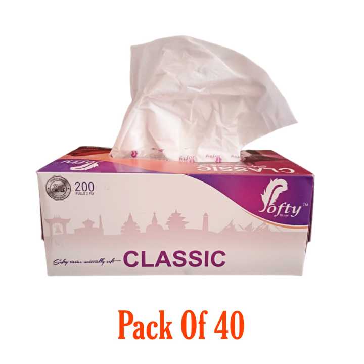 Softy Classic Facial Box Tissue 200 Pulls 400 Sheets - Pack Of 40 ...