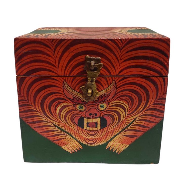 Traditional Tibetan, Wooden Square Box, Green Color Tiger Painted ...