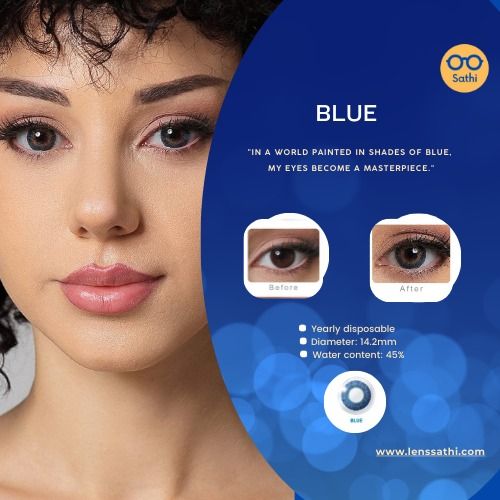 Blue Color Contact Lens, Non Power Yearly Disposable Color Contact Lens ...
