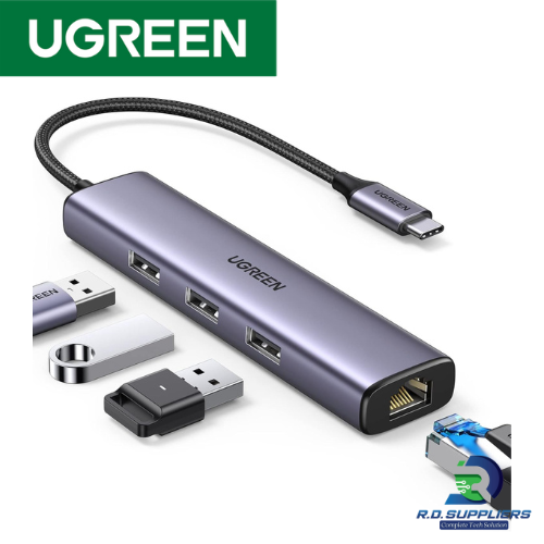 UGREEN USB-C to 3×USB3.0 Hub+RJ45 (1000M) Ethernet Adapter | Daraz.com.np