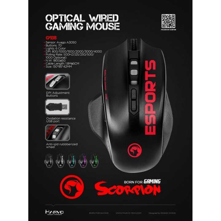 Marvo Scorpion G938 Backlit, Programmable Advanced Gaming Mouse | Daraz ...