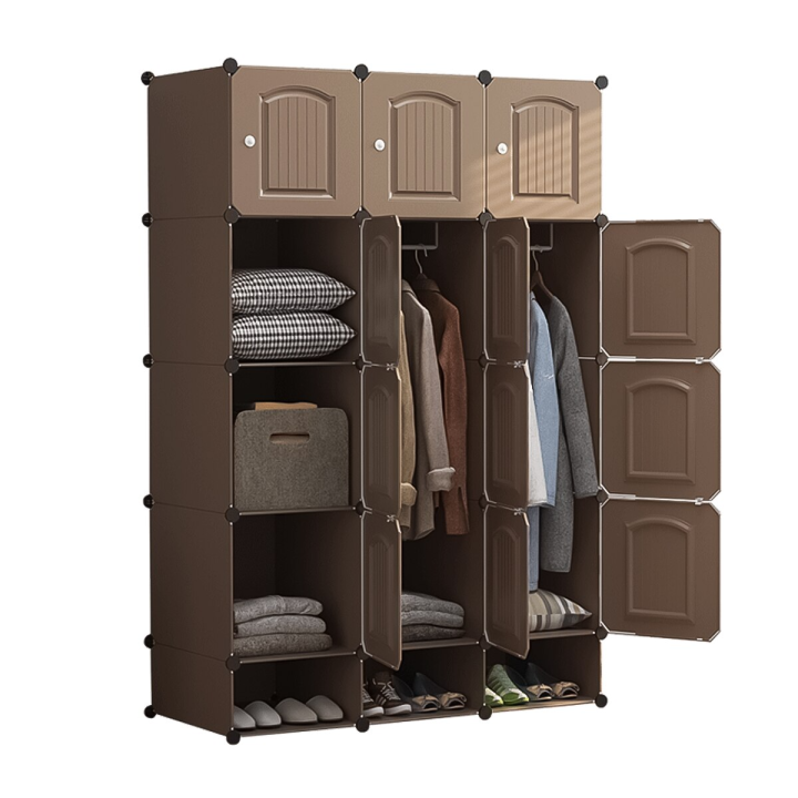 3D 12-Cube Wardrobe with Shoe Rack | DIY Closet Organizer with Doors ...