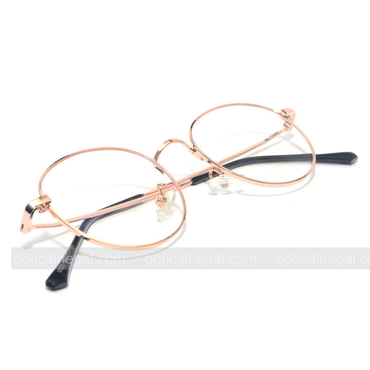 Blue Ray Cut UV Protected Round Eye Glass with Golden Frame for Mobile ...