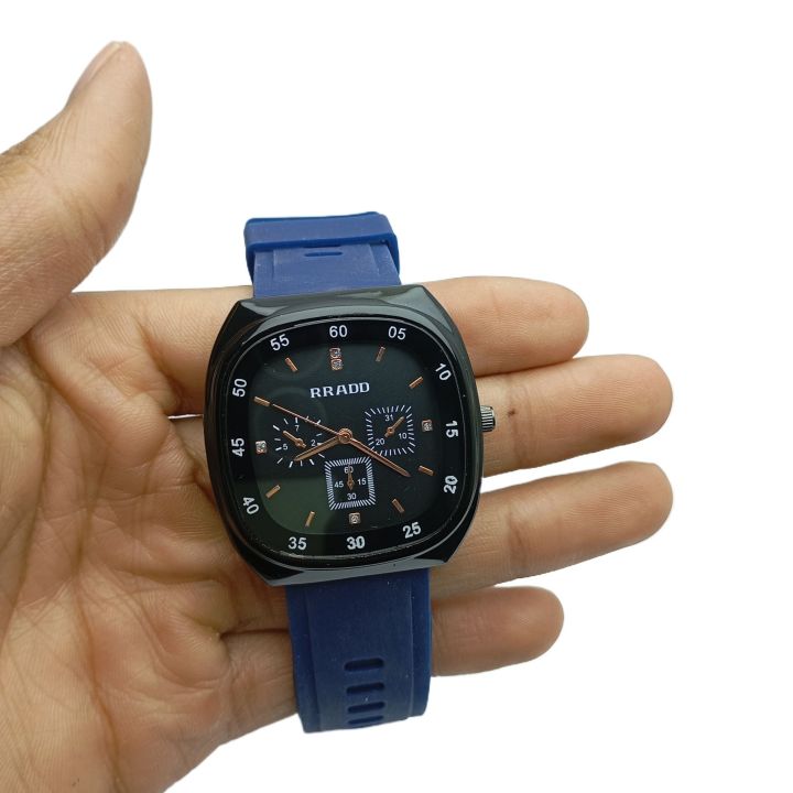 RRADD Square Shape Black Dial Blue Rubber Belt Best Quality Quartz ...