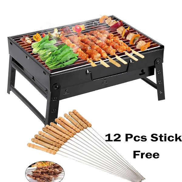 Portable Folding Charcoal BBQ Grill With 12 Pcs Stick For Outdoor Cooking & Camping | Daraz.com.np