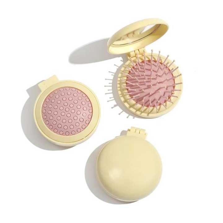 Yellow Mini Plastic 2 in 1 Travel Compact Foldable Portable/Handy Comb ...