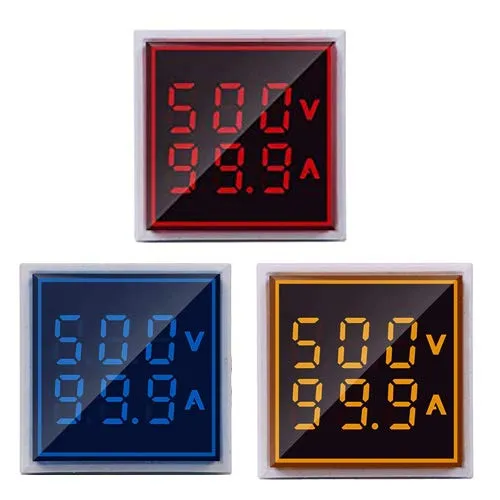 2 In 1 RYB Voltmeter Ammeter AC 50-500V, 0-100A 22MM SQUARE Panel Mount ...