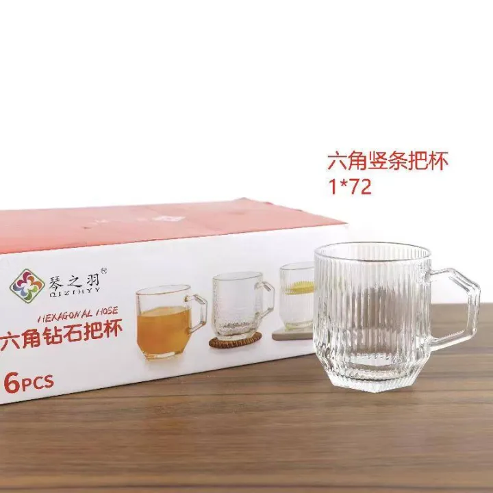 Bles Online Hexagonal vertical stripe galss cup with handle|Glass mug ...