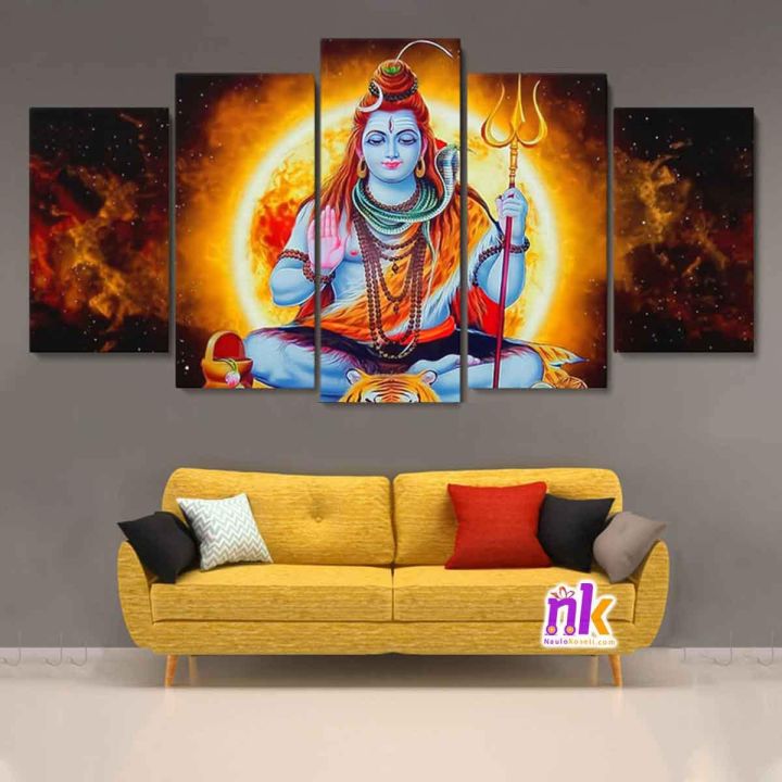 5 Panel Lord Shiva Wall Hang Canvas Print With Wooden Frame | Daraz.com.np