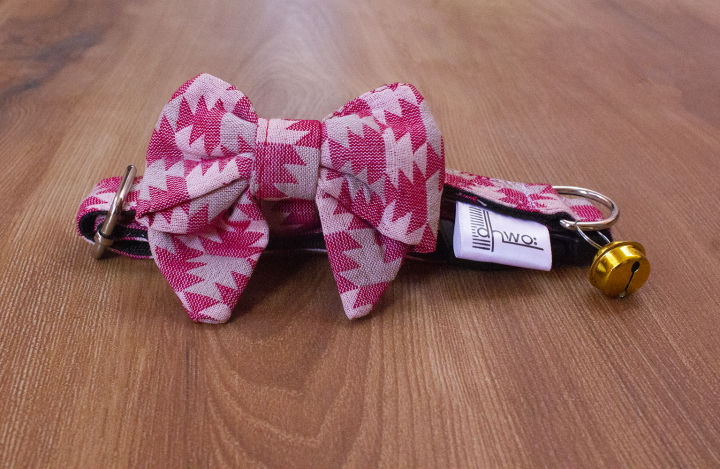 Blush Pink Dhaka Ribbon Bow Collar set with a bell - Medium | Daraz.com.np