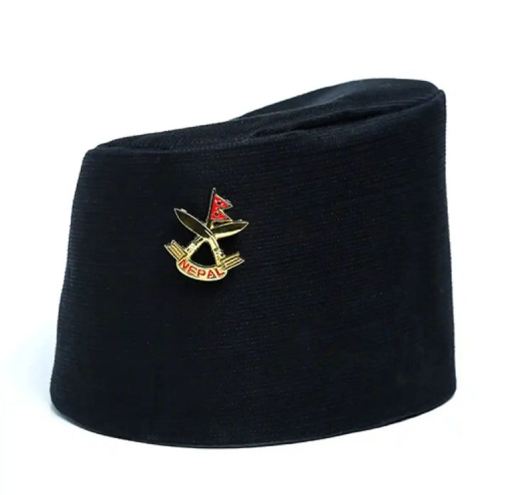 Black Dhaka Bhadgaule Cap Topi With Khukhuri Cross National Flag Batch ...