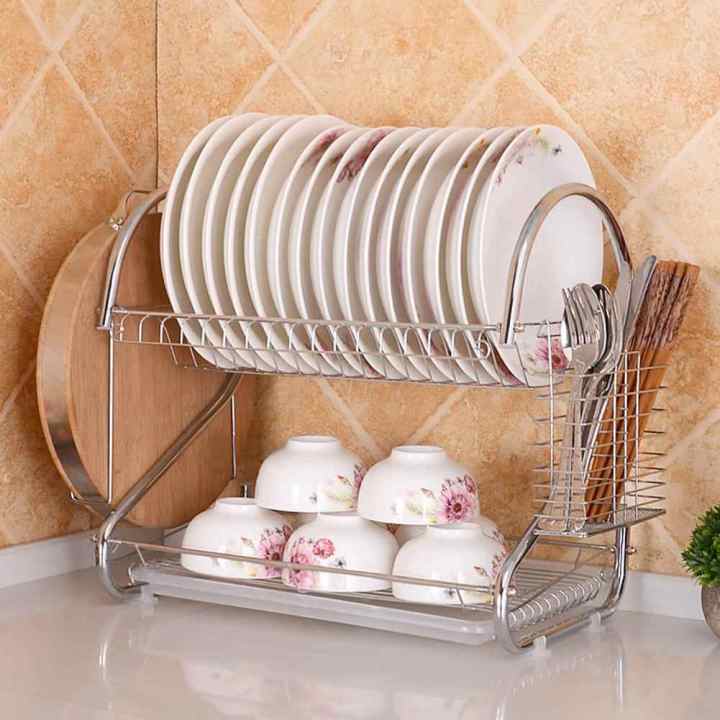 2-Layer Dish Drainer, Multifunction S-Shaped Dual Layers Dish Drying ...