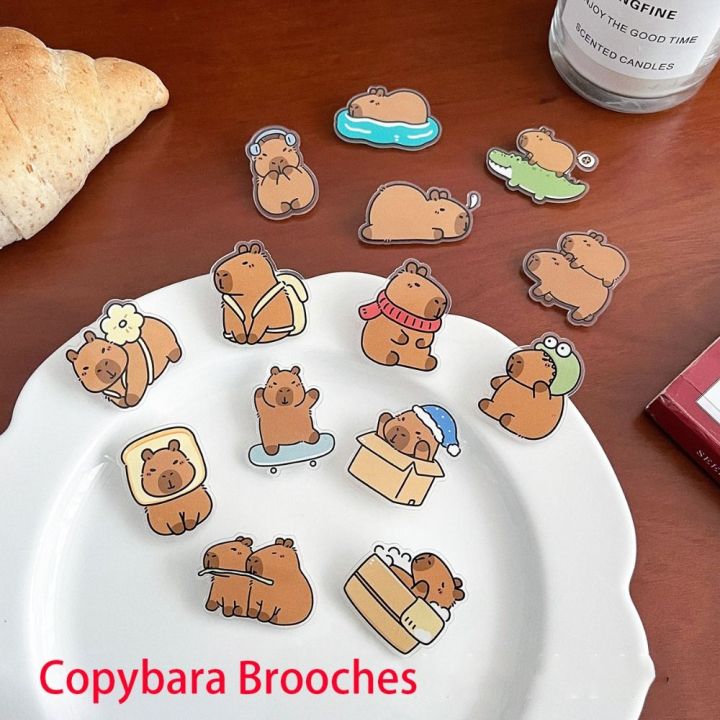 New Cute Cartoon Capybara Brooch Acrylic Light Weight Cartoon Brooch ...