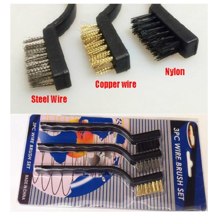 3 Piece Mini Wire Brush Set Steel Brass Nylon Brush For Cleaning ...