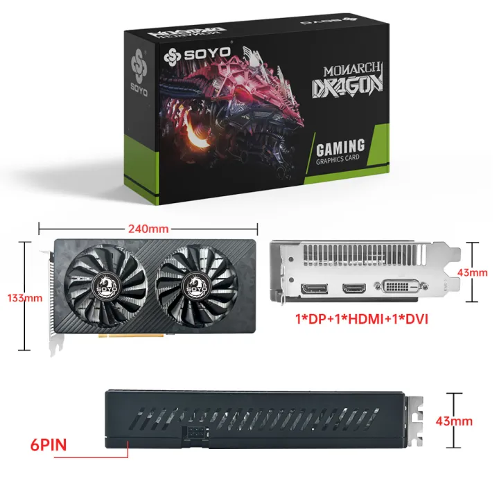 GPURadeon8Pin16ExpressPCI bit GDDR5 graphics card 8GB590RXAMD new SOYO ...