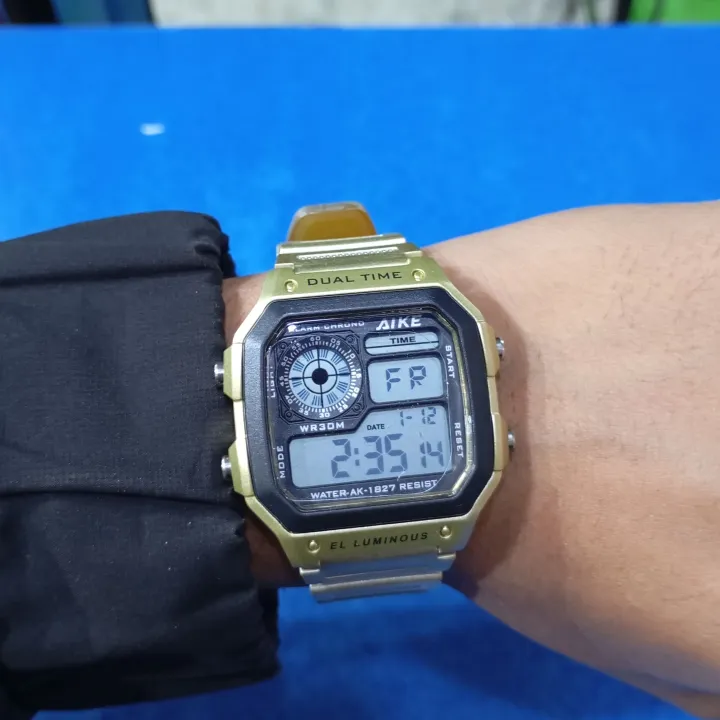 New Gold Ruber Strap Square Shape Dial Waterproof Digital Watch For Men ...