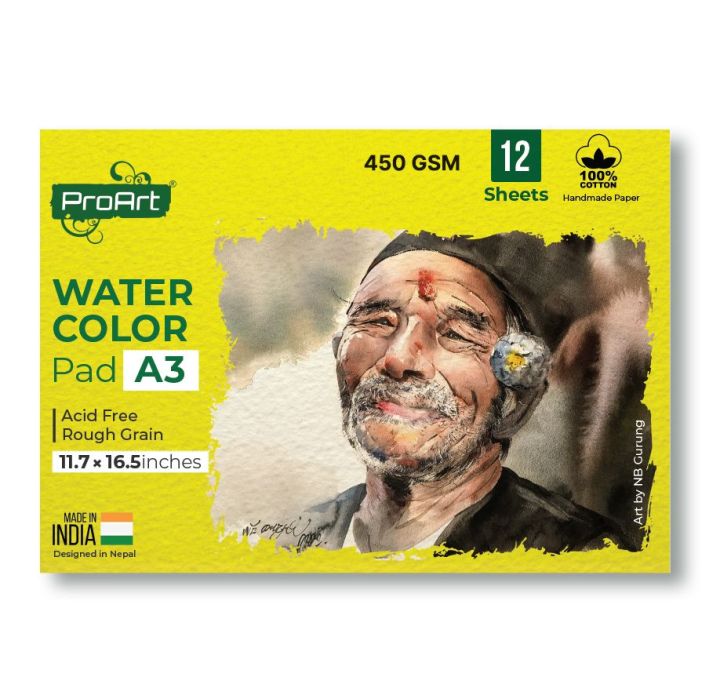 ProArt Watercolor Pad A3, 450GSM-12 Sheets, 100% Cotton Handmade Paper ...