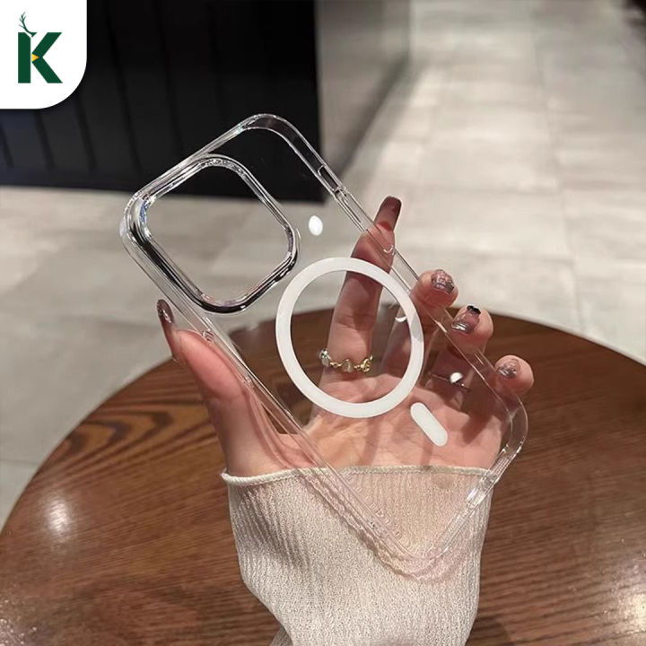 KATCHY Hard Transparent Magsafe UltraClean Anti Yellow Slim Case with Magnetic Charger Support ...