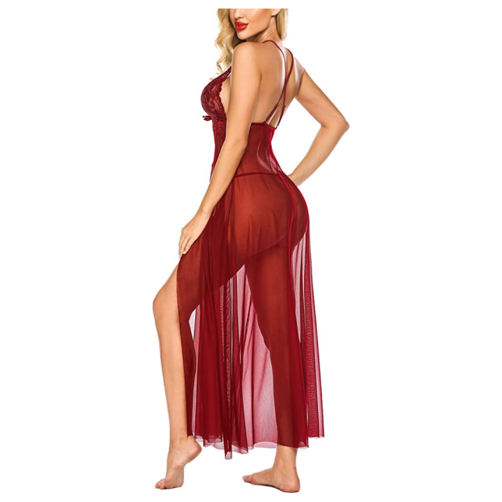 Lingerie Lace Babydoll High Split Maxi Long Gown Women Nightdress With ...