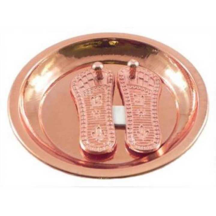 Copper Charan Paduka With Copper Plate Decorative Showpiece - 3 Inch In ...