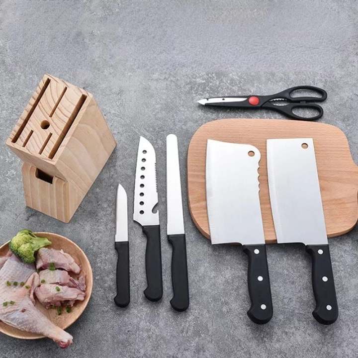 Stainless Steel Kitchen Knife Set With Wood Stand 8pcs set | Daraz.com.np
